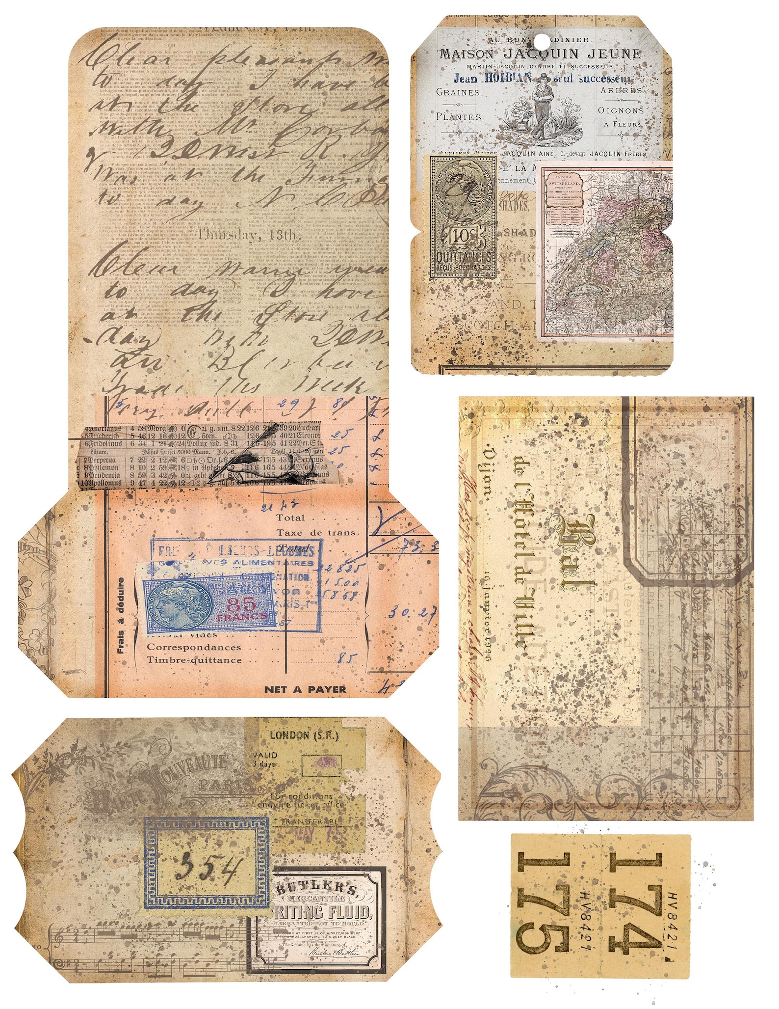 Vintage Journal Tags Printable, Junk Journal Ephemera, Vintage Journal ...