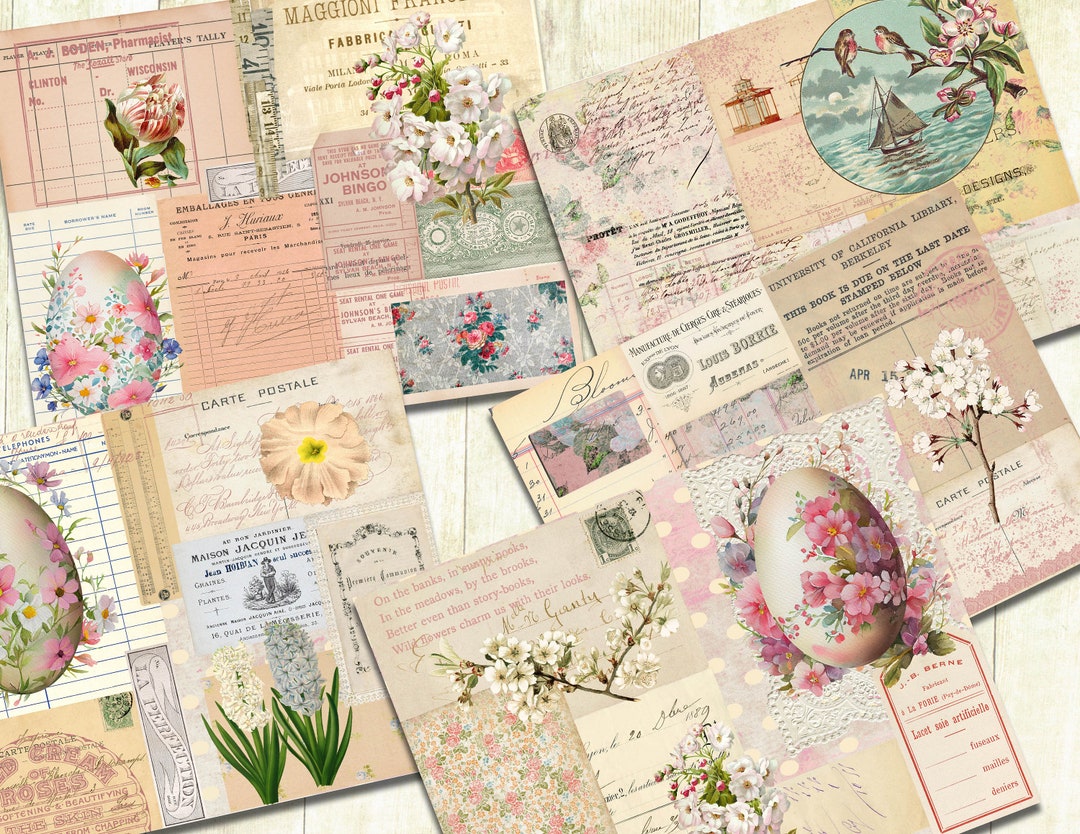 Spring Blossom Papers, Junk Journal Printable Papers, Easter Journal ...