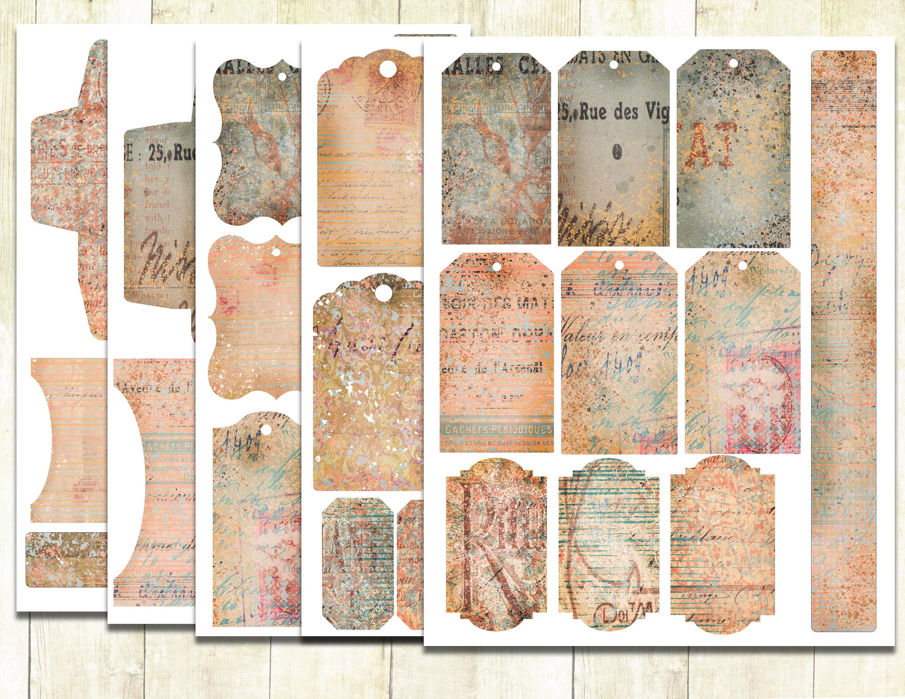 Ephemera Tag French Tags Scrapbooking, Junk Journal 7 Pages Extra Large ...
