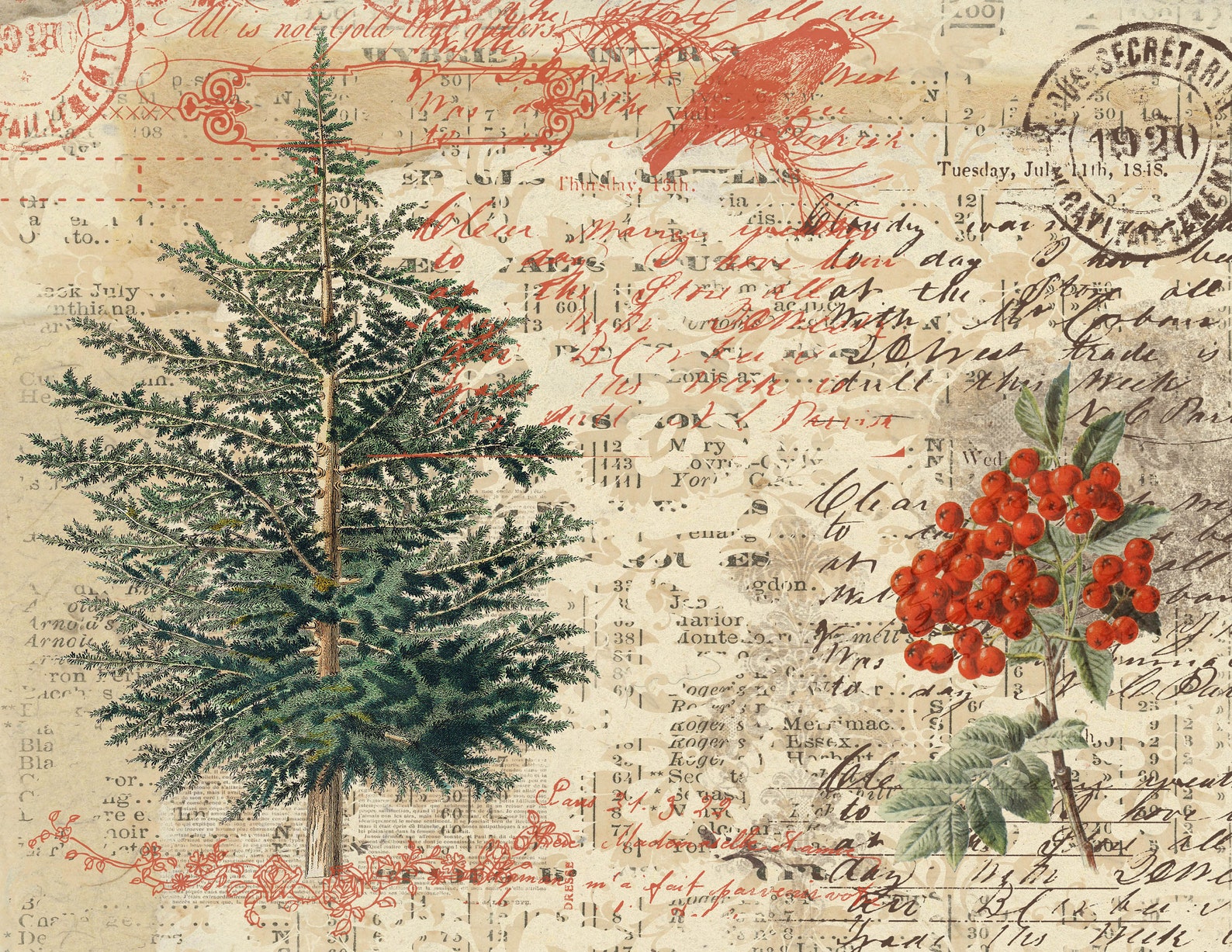 Vintage Christmas Birds Junk Journal Papers, Digital Printable, Birds ...