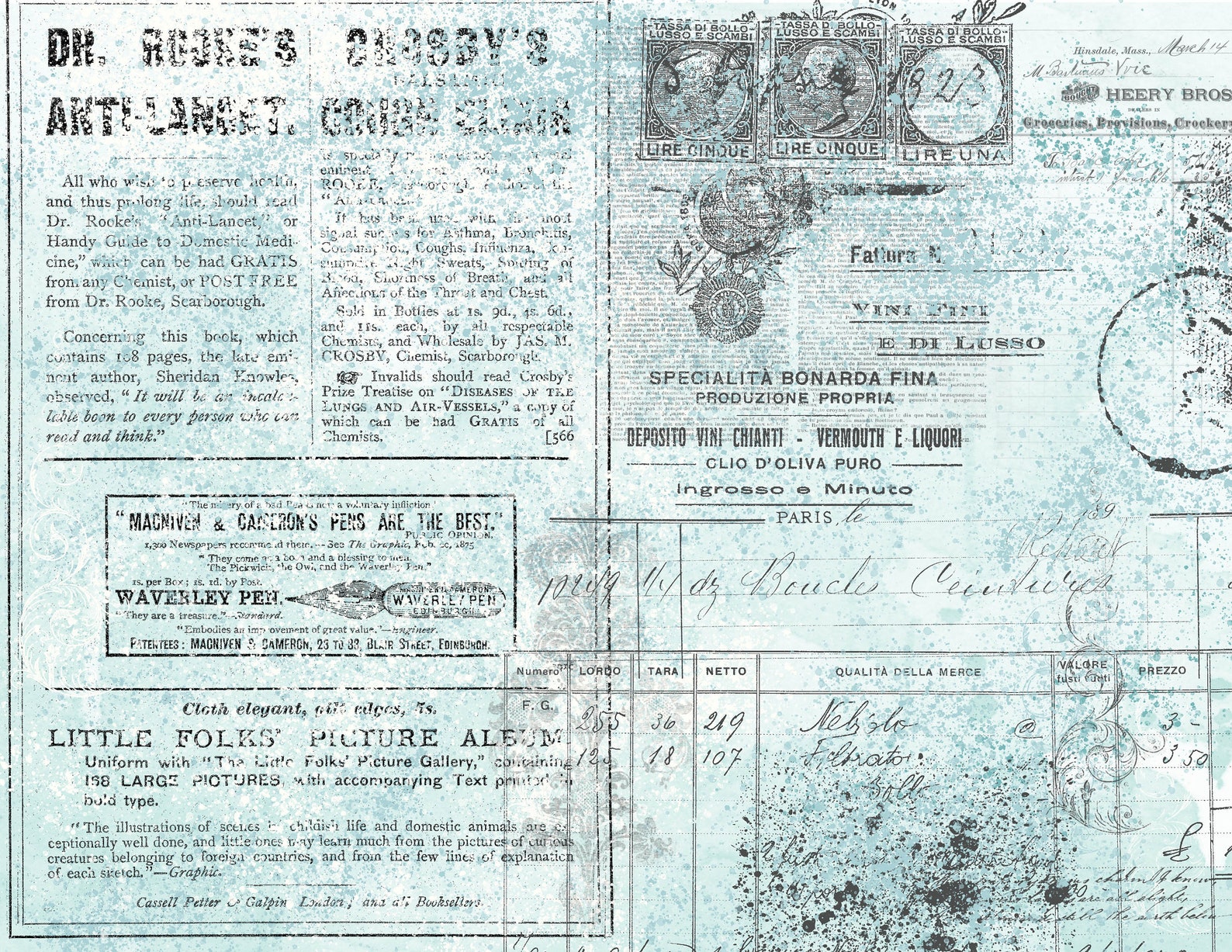 Blue Vintage Ephemera Collage Papers, Digital Download, Printable ...