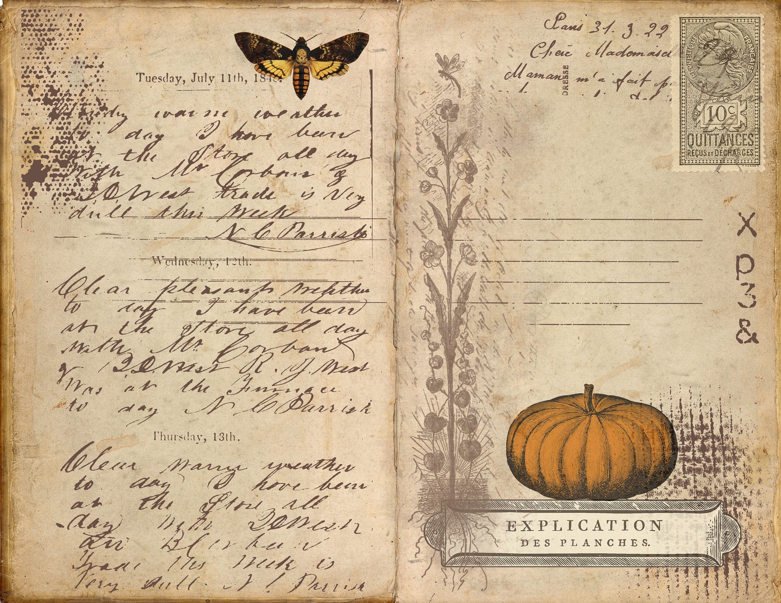 Sepia Halloween Journal Pages, Double Pages, Vintage Halloween Journal ...