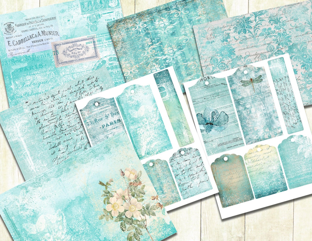 Aqua Ocean Journal Papers, Turquoise Summer Journal Papers, Shabby Aqua ...