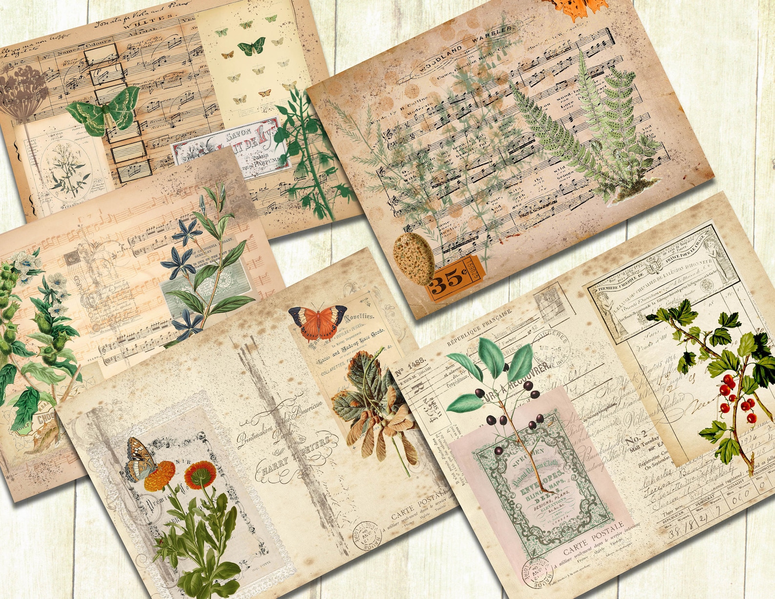 Flowers and Butterflies Nature Journal, Printable Papers, Ephemera ...