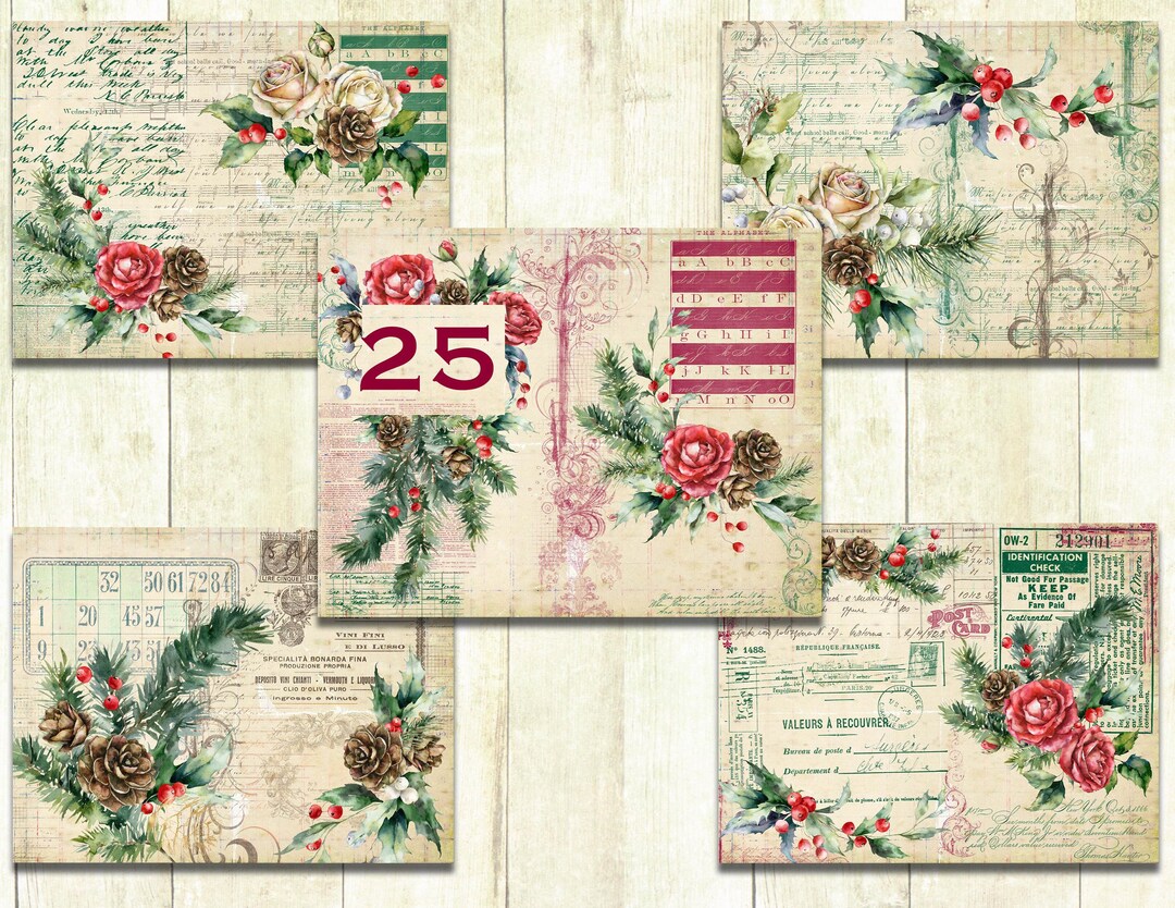 Vintage Christmas Roses Junk Journal Papers, Digital Download. - Etsy