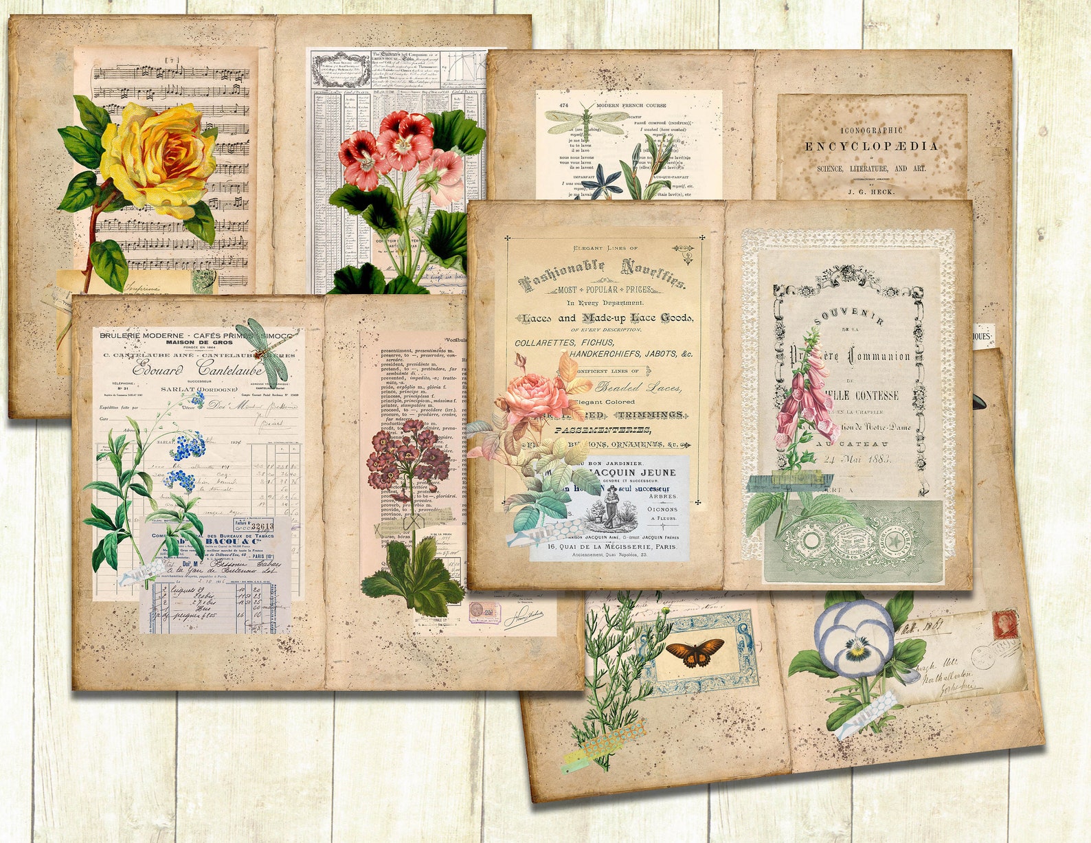 Flower Journal Pages,digital Download, Vintage Flowers, Printable ...