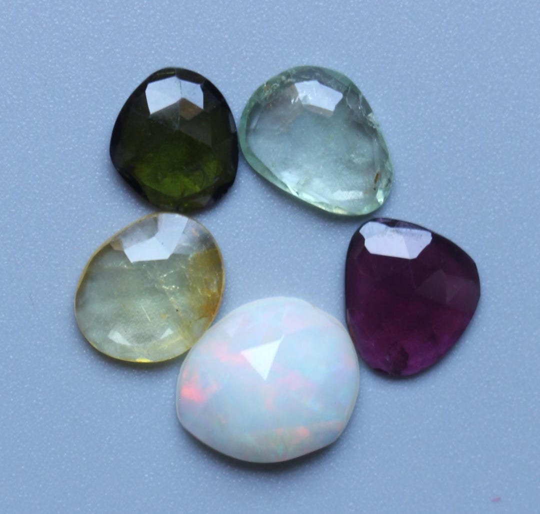 Rose Cut Set Gemstone, 100% Natural Ethiopian Opal & Tourmaline Rose ...