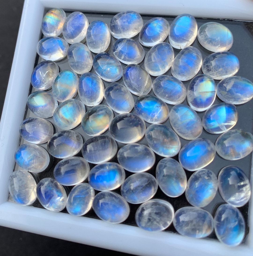 10 Pcs AAAA++ NATURAL MOONSTONE Rainbow Oval Shape Cabochon, Rainbow ...