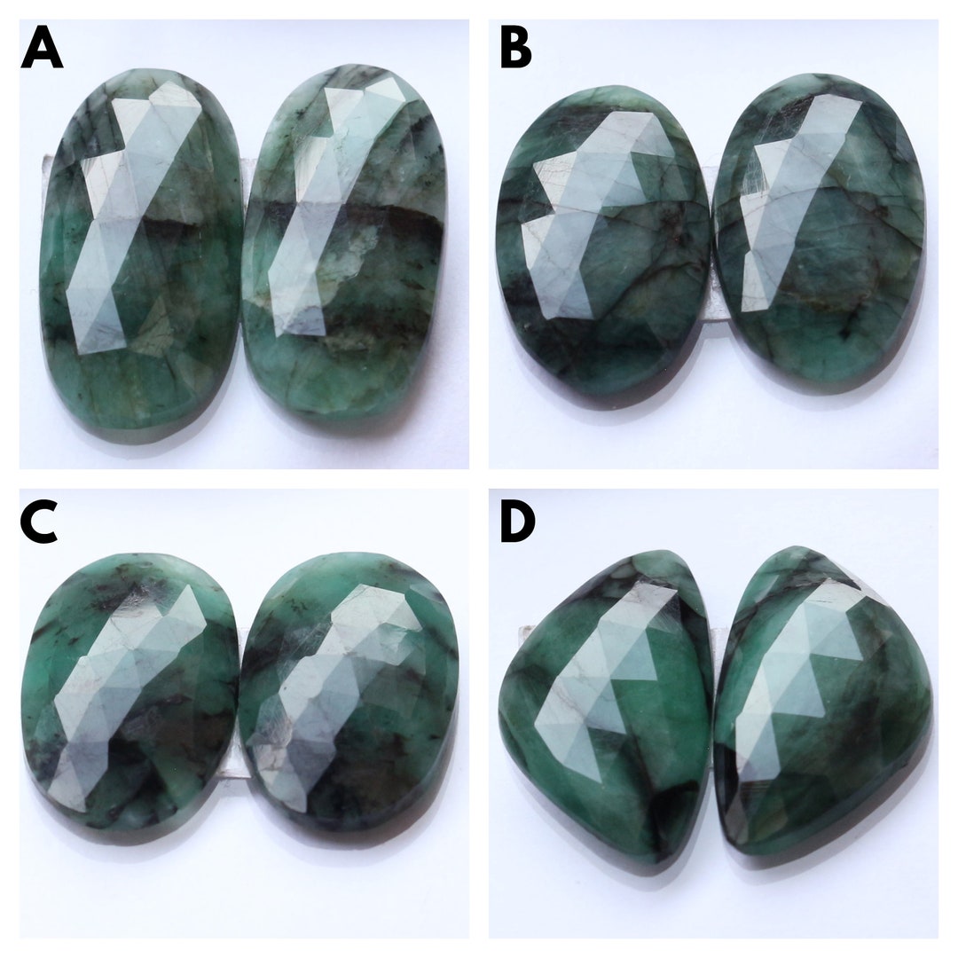 EMERALD ROSE CUT Loose Gemstone Pairs Emerald Rose Cut Faceted Cabochon ...