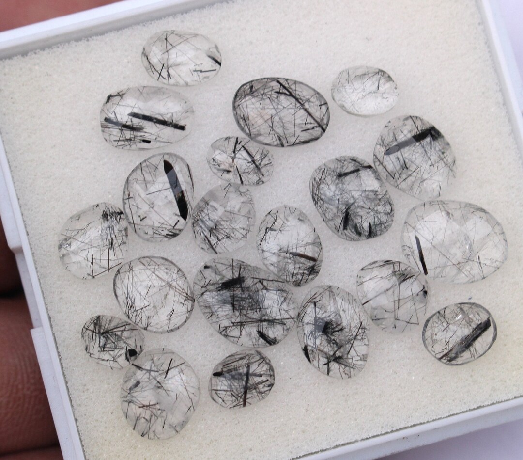 AAA BLACK RUTILE Rose Cut Free Form Rutile Lot, Rutile One Side Faceted ...