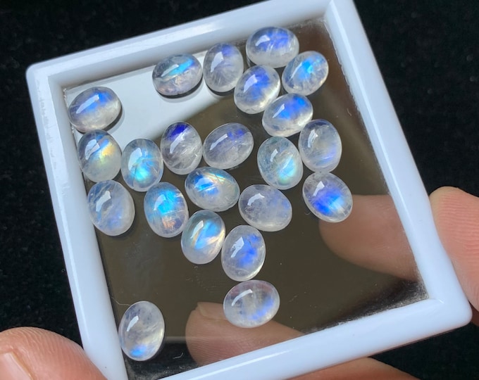 20 Pcs AAA NATURAL MOONSTONE Rainbow Oval Shape Cabochon, Rainbow Loose ...
