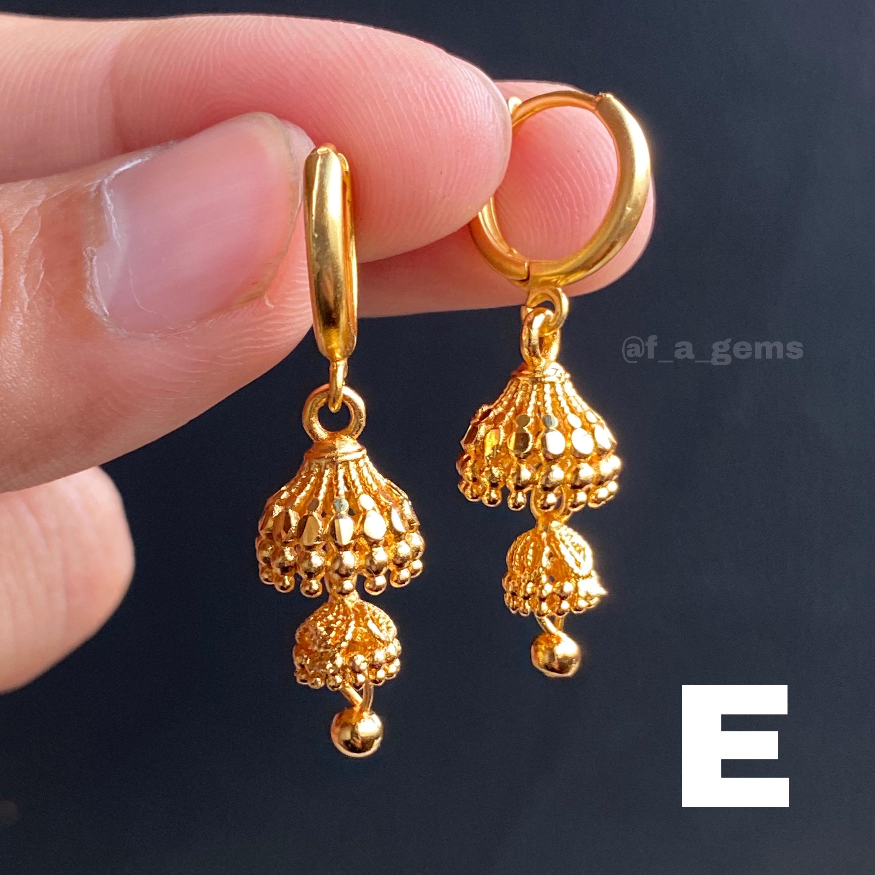 Gold Jhumka on Hoops • 20k Gold Plated • 2step Jhumkas • Indian Style ...