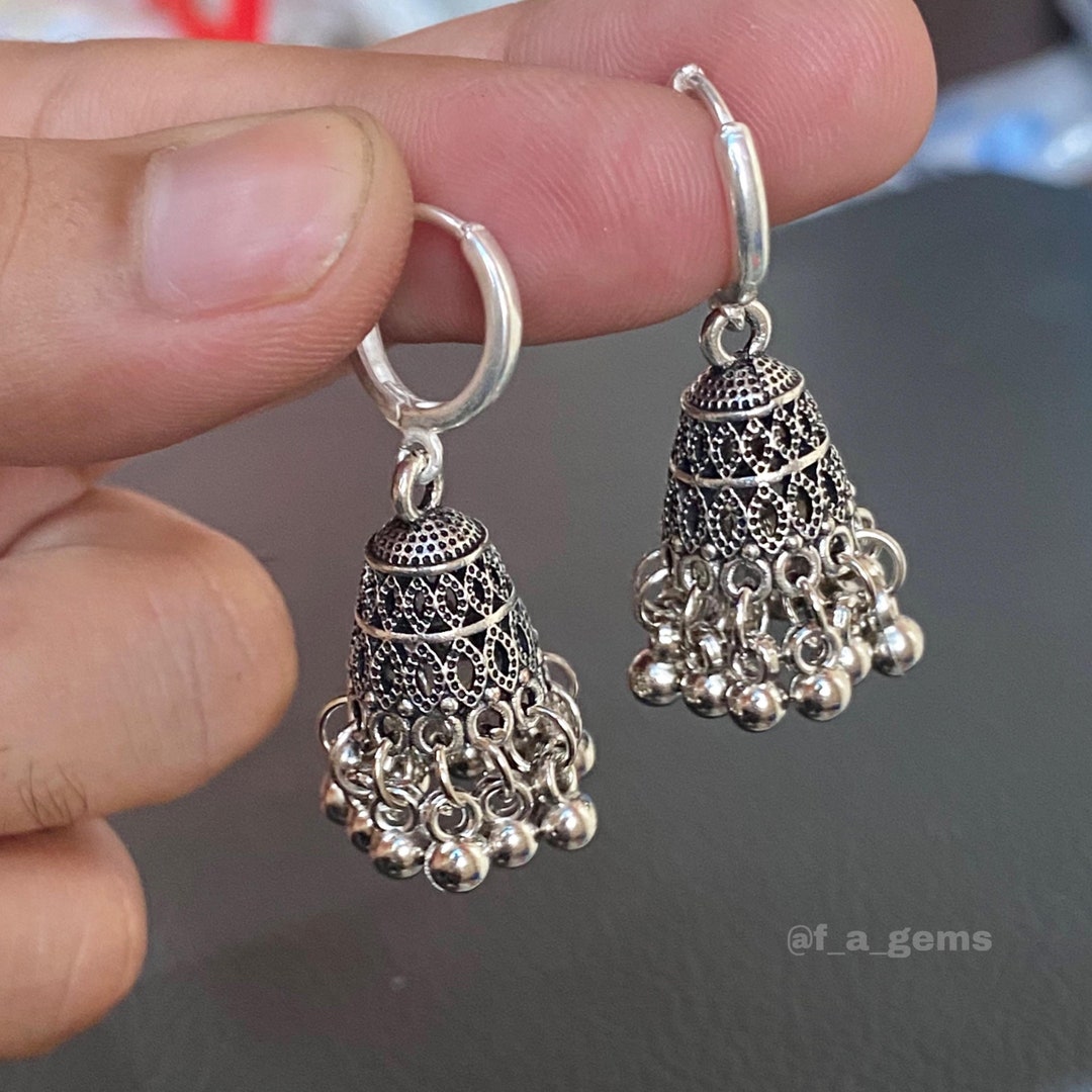 Silver Jumki on Hoops ,mini Junki Earrings, Indian Style Earrings ...