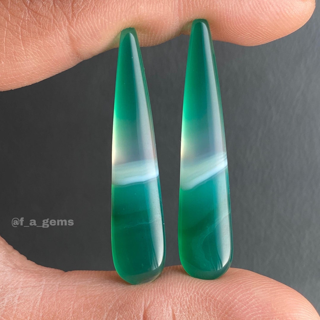 Green Banded Agate Long Teardrop Pair |agates Drops|agates|pair ...