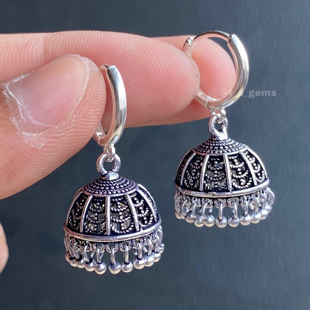 Silver Jhumka Earrings • Indian Style Jhumka • Jhumka Earrings • Hoops ...