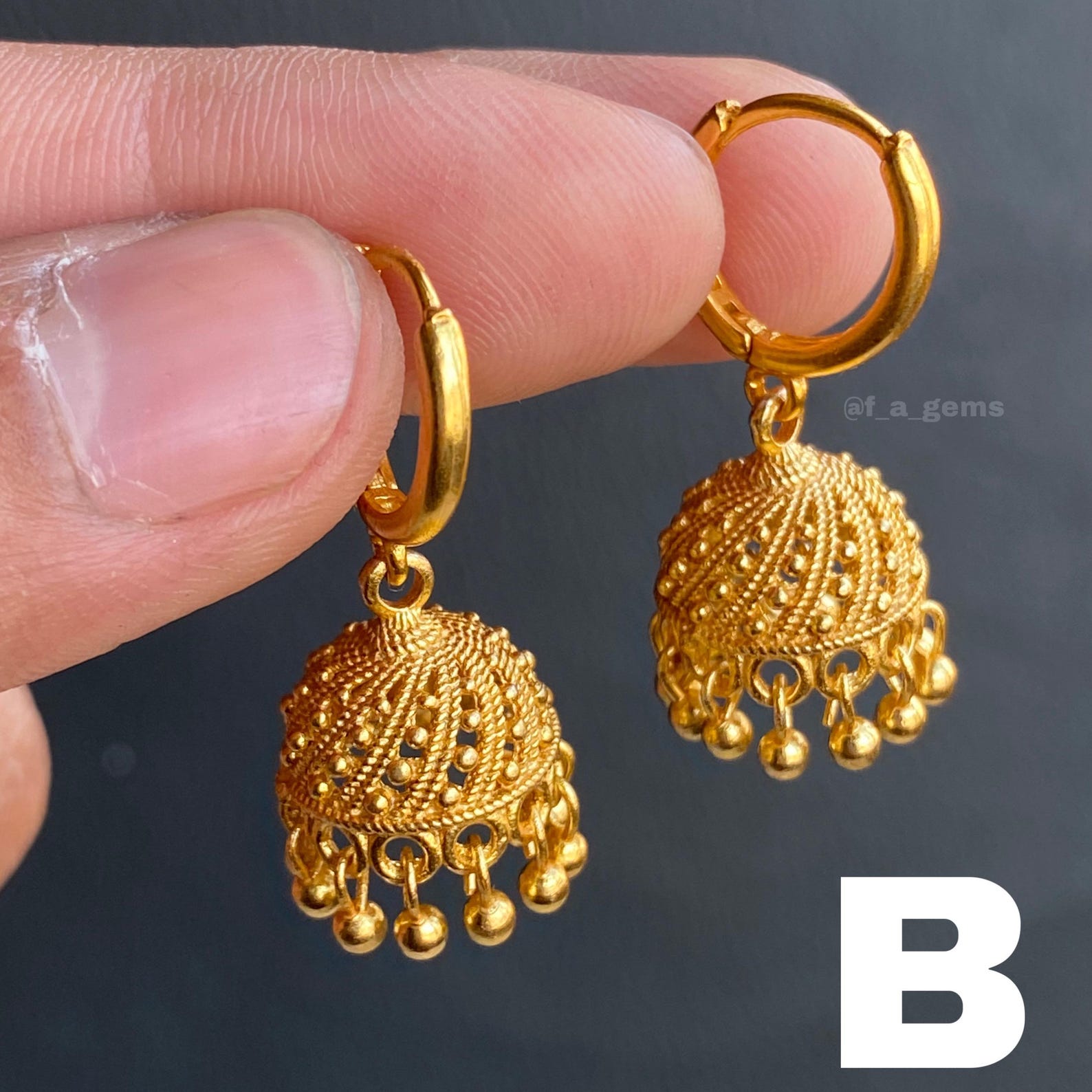 Gold Jhumka on Hoops • 20k Gold Plated • Mini Jhumka Earrings • Indian ...