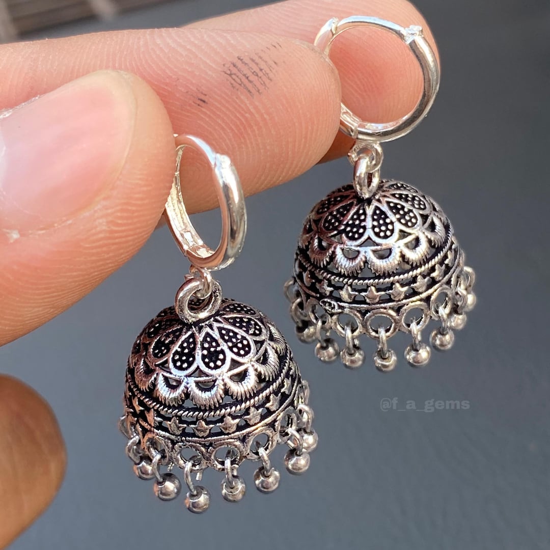 Silver Jhumka Hoop Earrings • Indian Style Jhumka • Jhumka Earrings ...