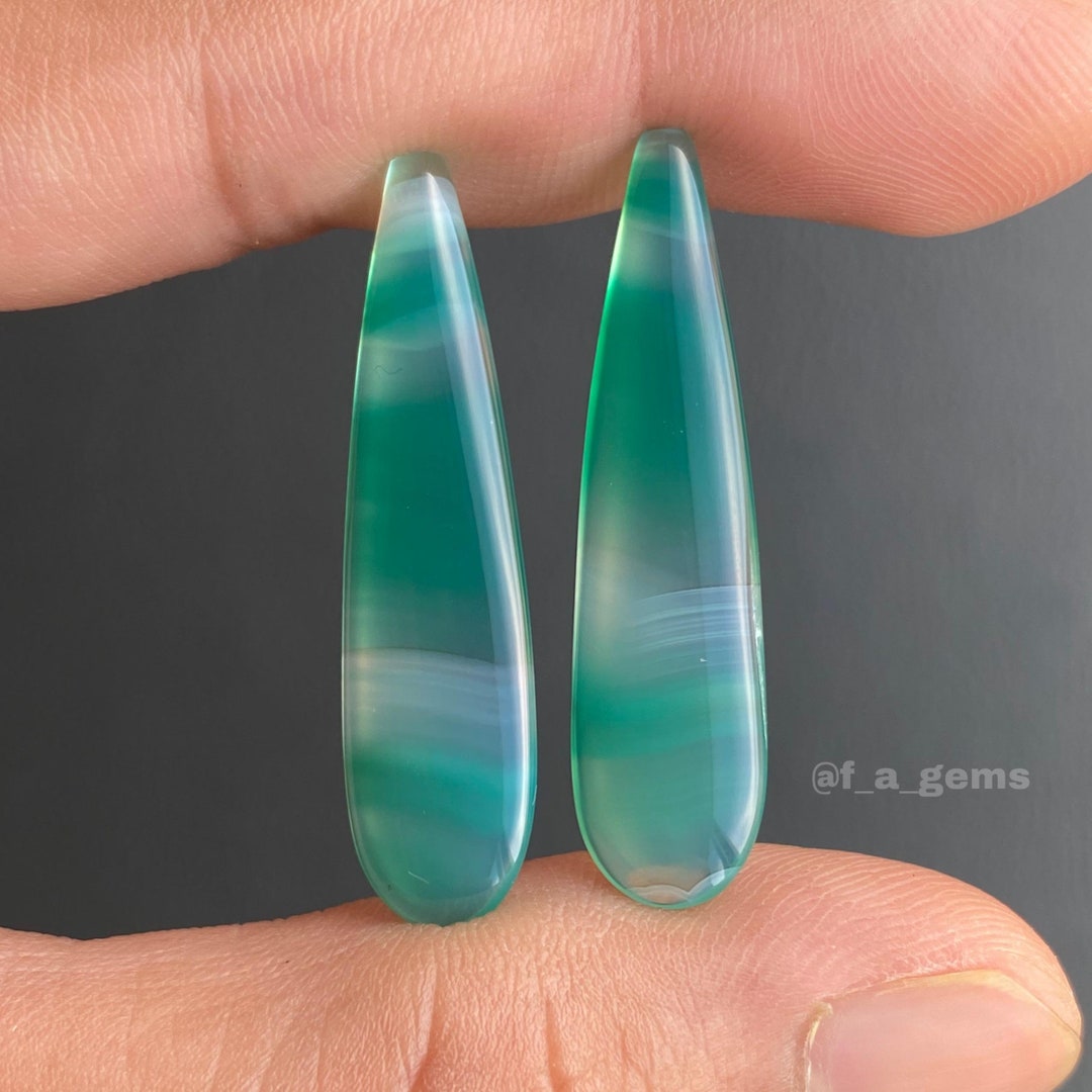 Green Banded Agate Long Teardrop Pair |agates Drops|agates|pair ...