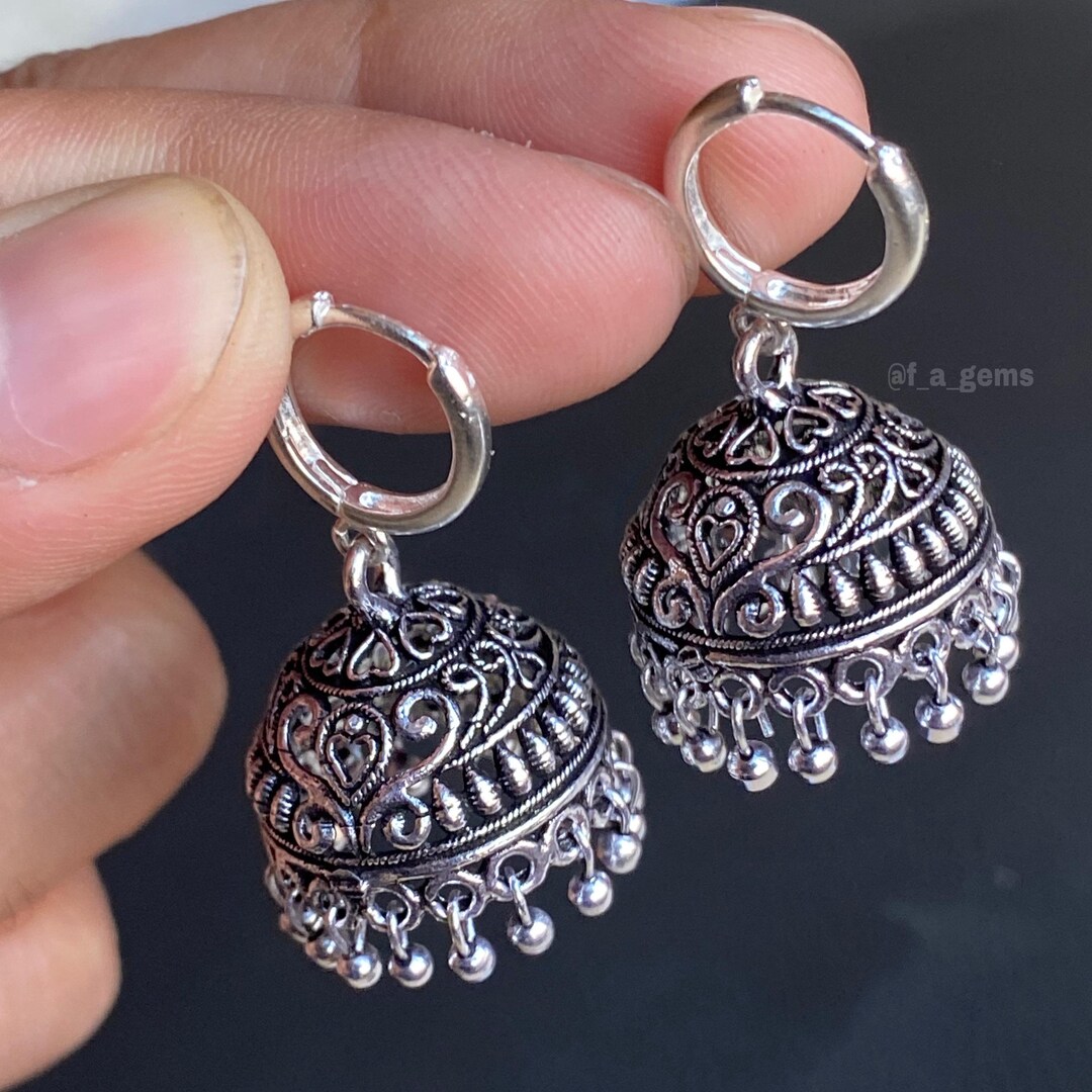 Silver Jhumka Hoop Earrings • Indian Style Jhumka • Jhumka Earrings ...
