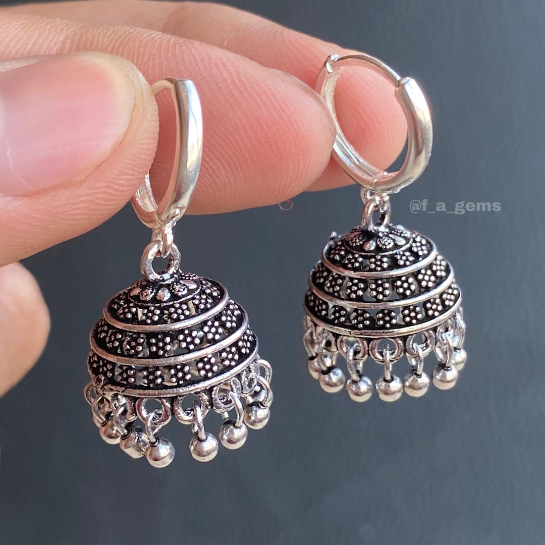 Silver Jhumka Hoop Earrings • Indian Style Jhumka • Jhumka Earrings ...