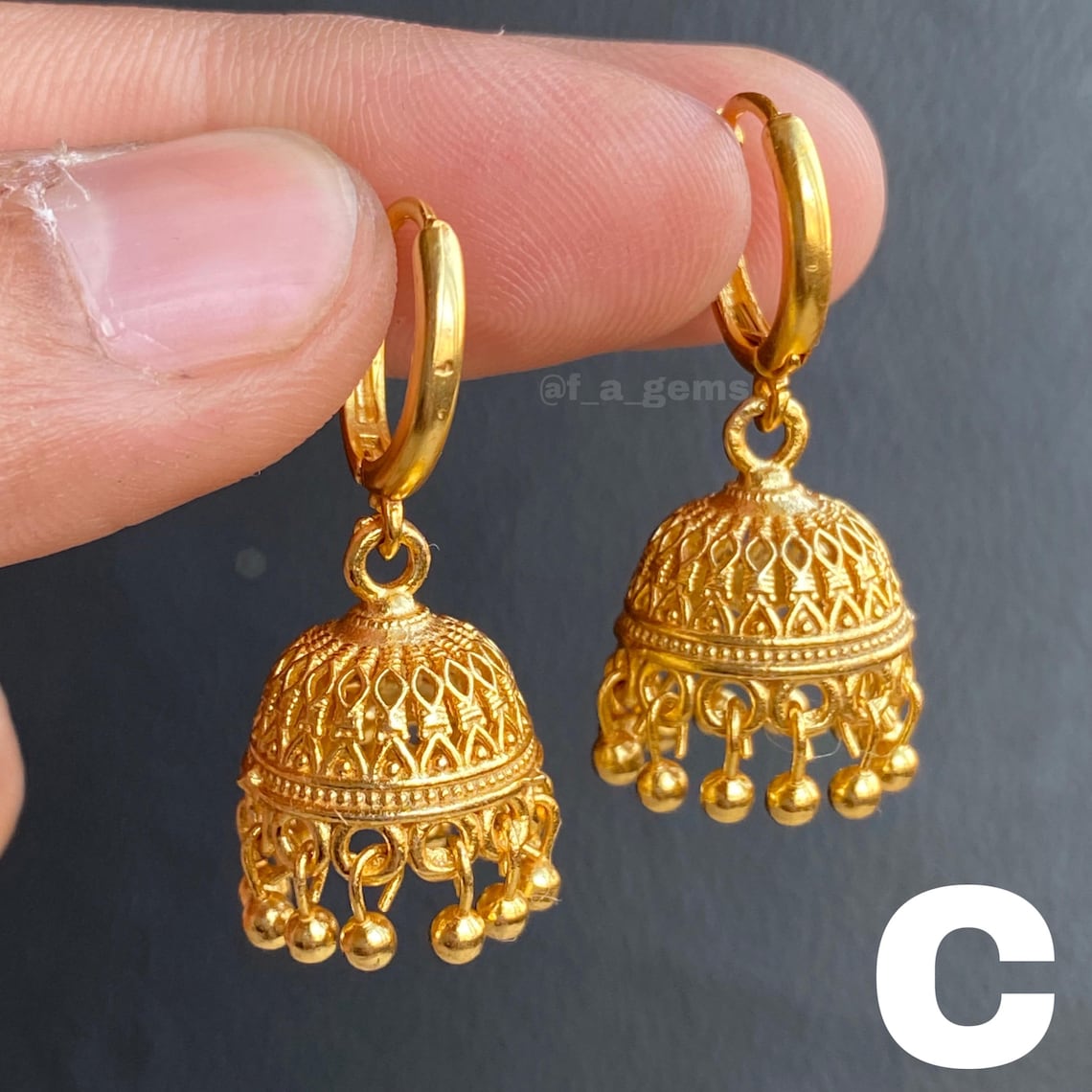 Gold Jhumka on Hoops • 20k Gold Plated • Mini Jhumka Earrings • Indian ...