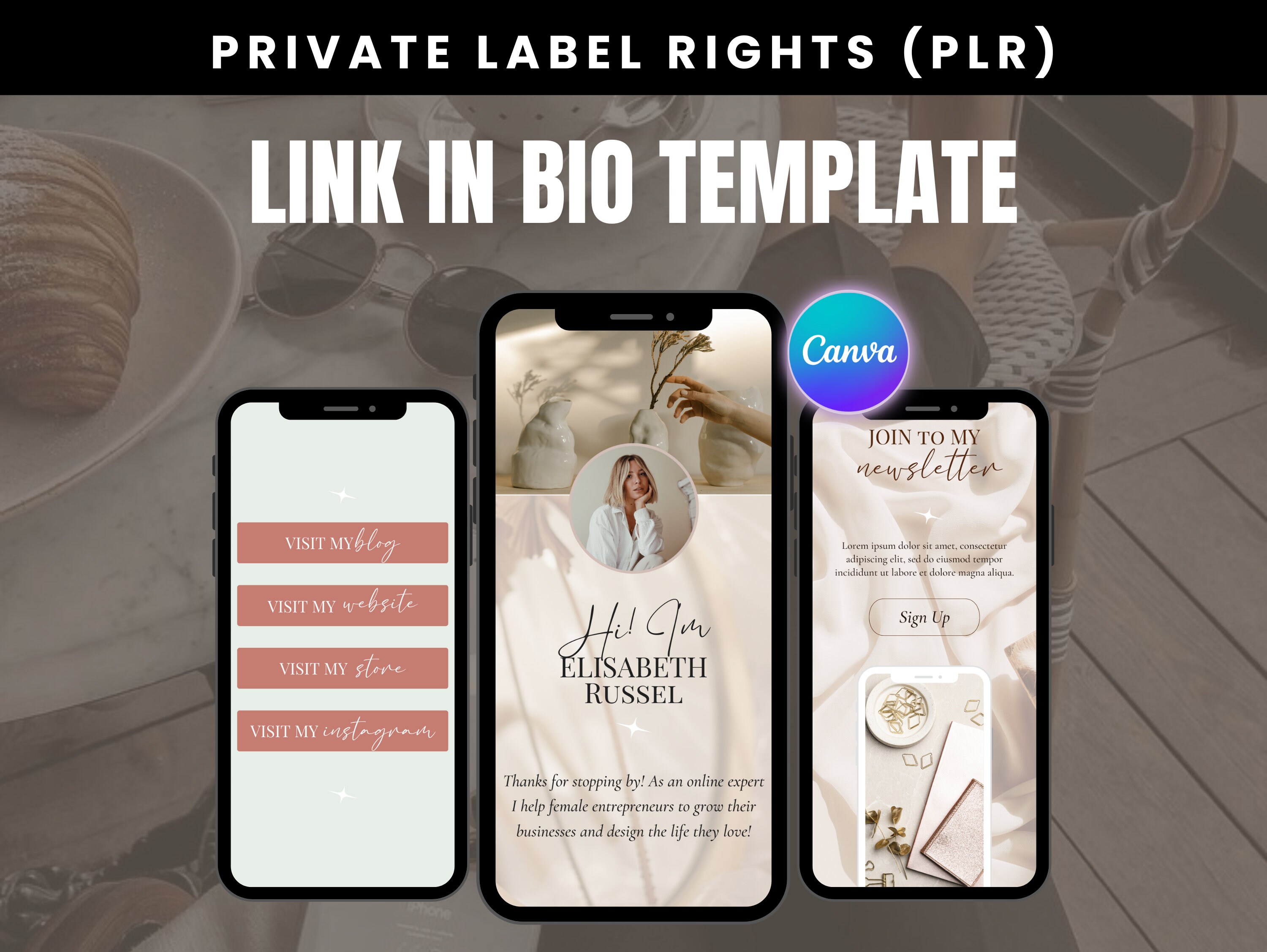 PLR Instagram Bio Link Website Template, Canva Website Template, Boho Website Theme, Canva Link ...