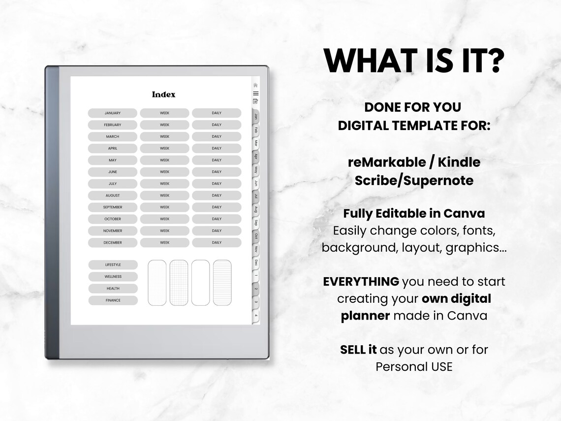 Remarkable 2 Digital Planner Template, Remarkable Canva Template ...