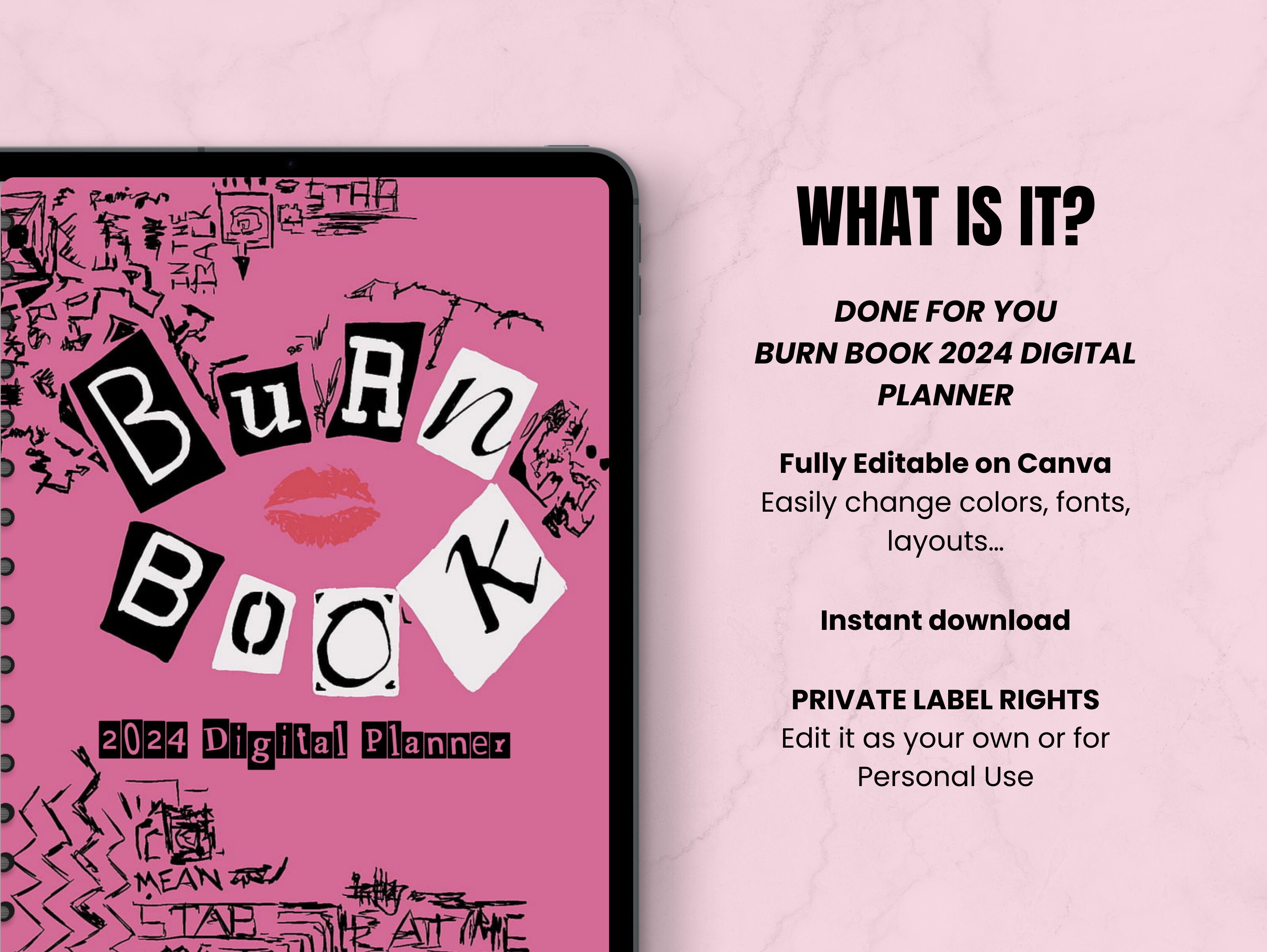 Mean Girls Burn Book Digital Planner 2024, Canva Editable Template ...