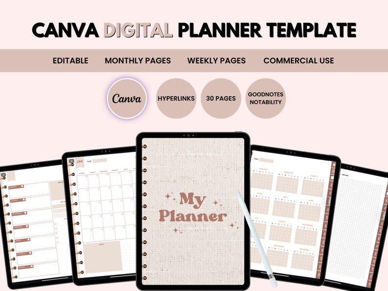 Canva DIGITAL Planner TEMPLATE, Editable Canva Planner Template ...