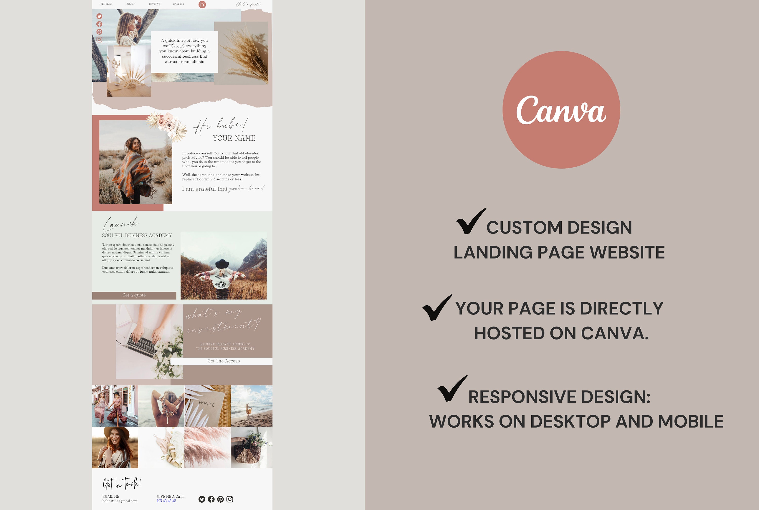 Sales Page Template Canva Landing Page Website Template Etsy Canada