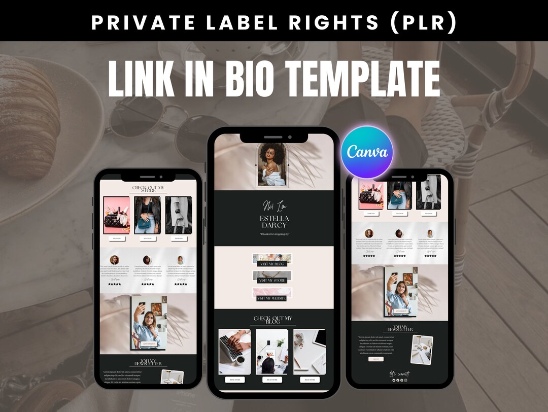 PLR Link in Bio Instagram Canva Template, Dark Link in Bio, Instagram Landing Page, Canva Bio ...