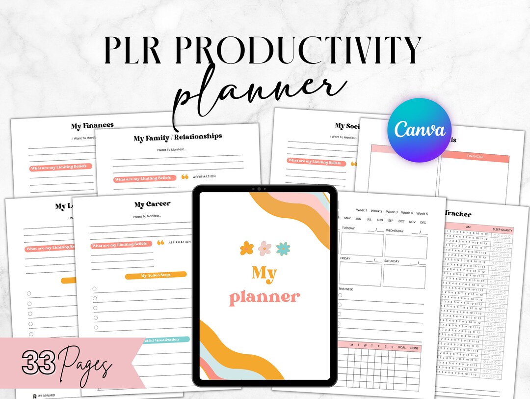 Plr Productivity Canva Planner Template, PLR Canva Template, Canva Monthly Planner Template ...