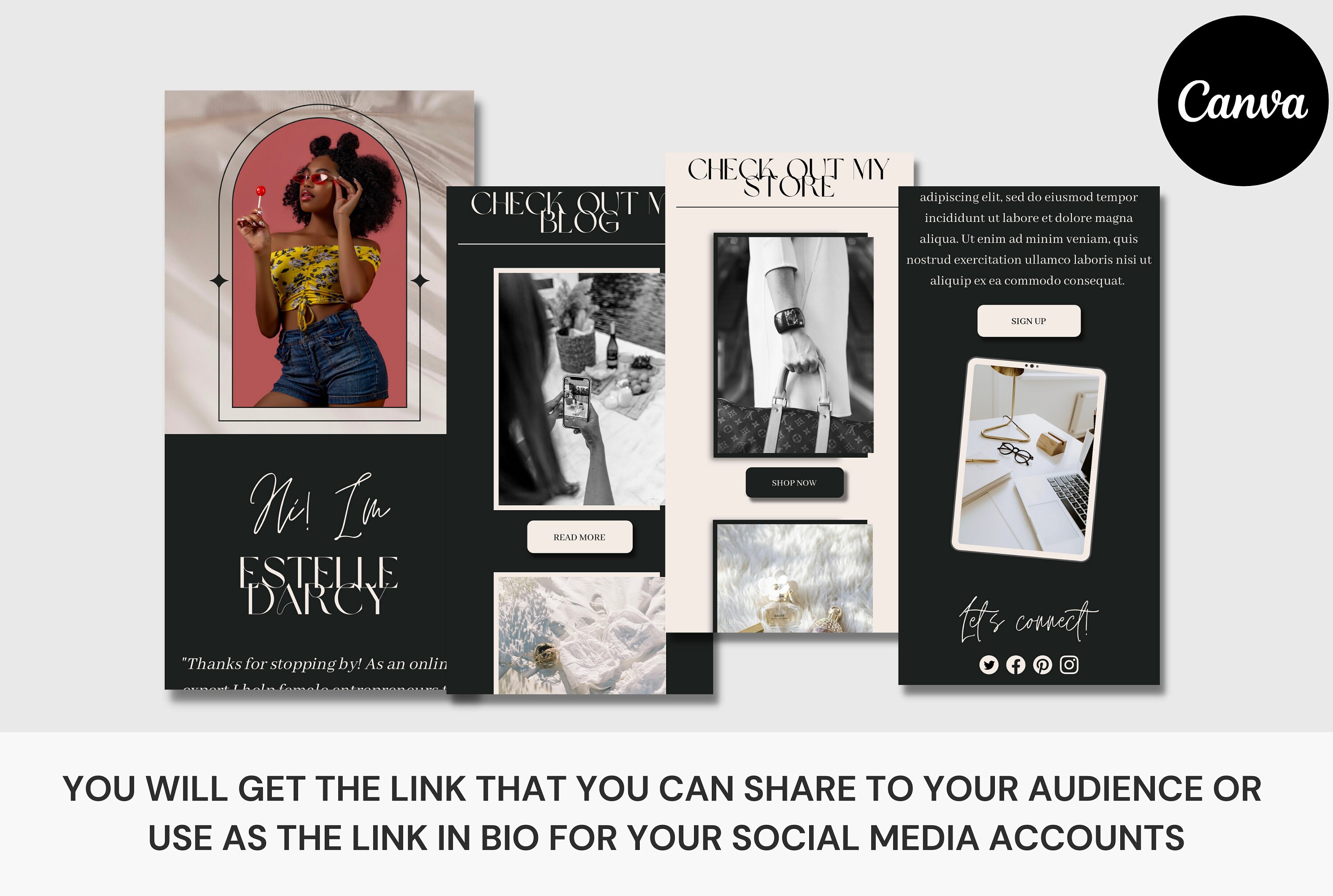 PLR Link in Bio Instagram Canva Template, Dark Link in Bio, Instagram Landing Page, Canva Bio ...