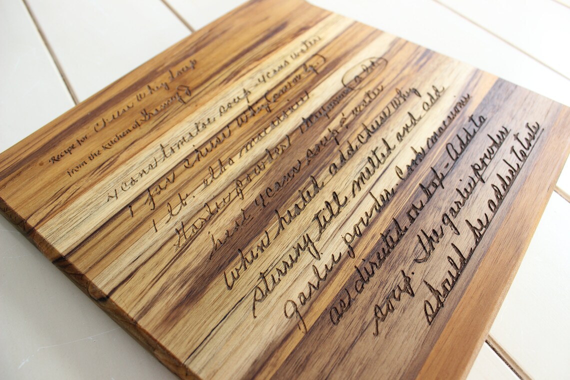 Laser Engraved Handwritten Recipe on Custom Teak Butcher Block | Etsy