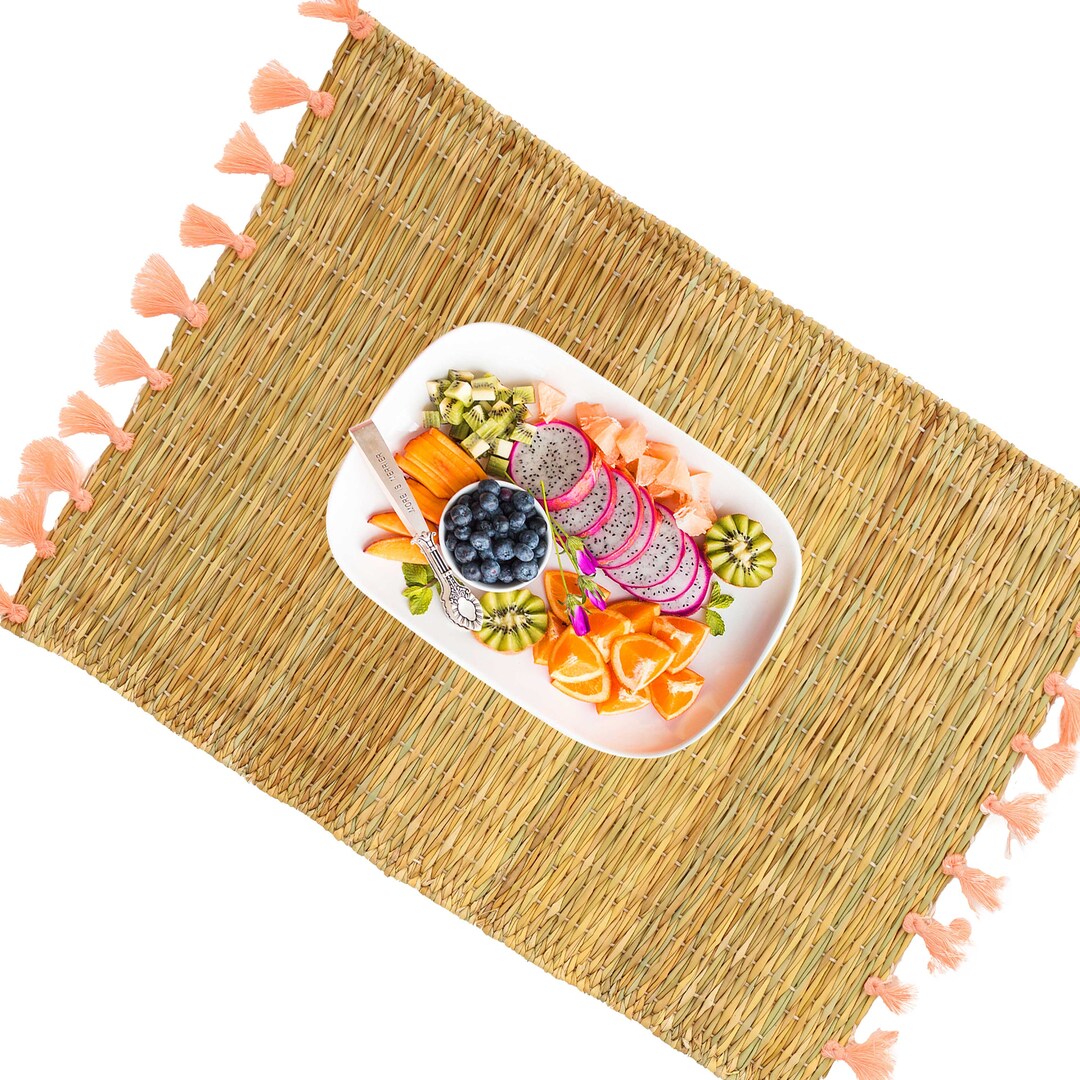 Moroccan Handmade Rattan Placemats With Colorful Tassels, Set of 4, 6 ...