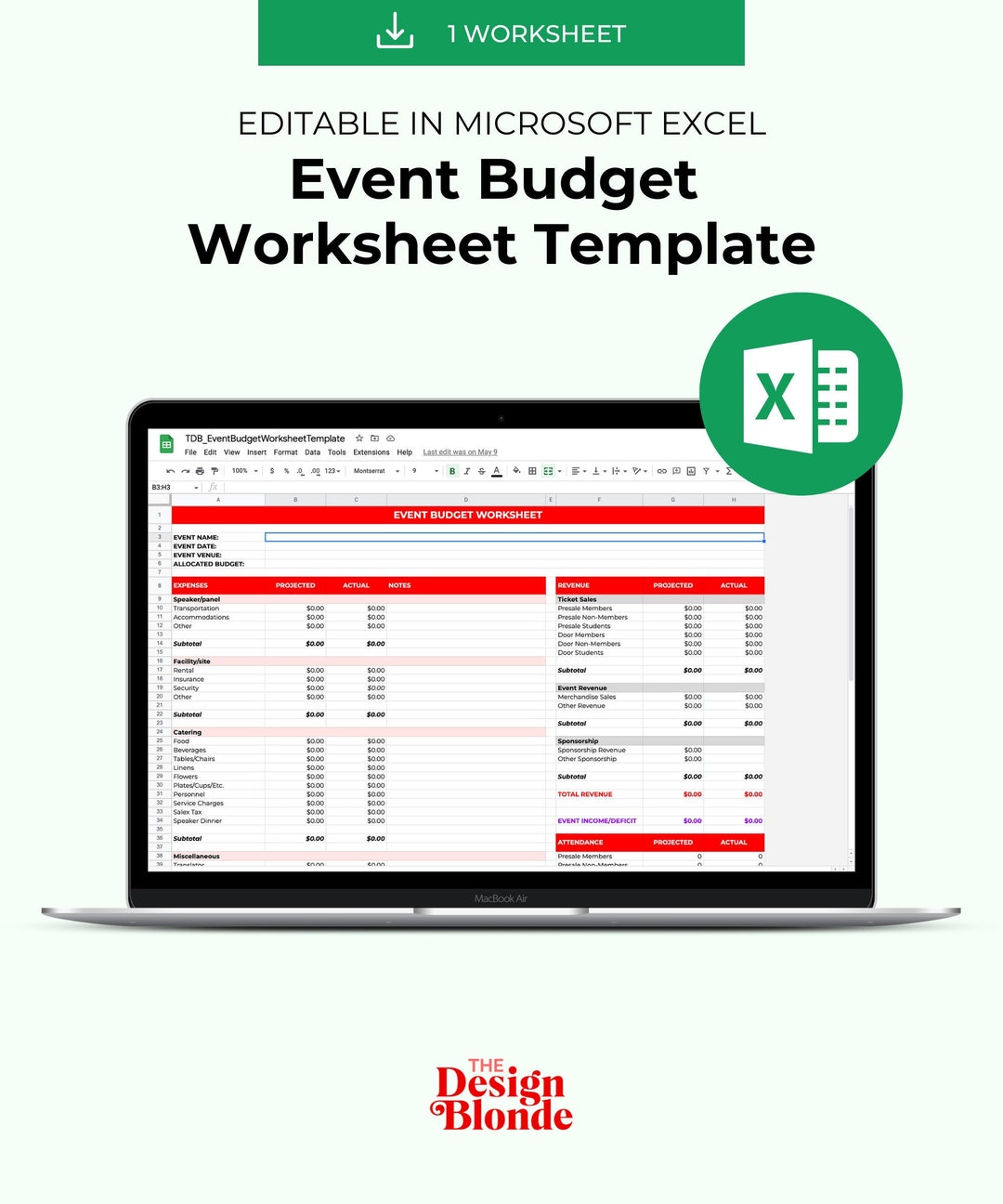 Event Planning Budget Worksheet Template Freelance Project Management ...