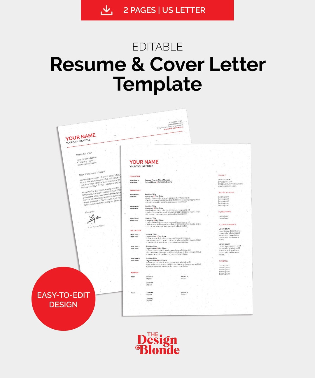 Resume Template and Cover Letter Template Editable in Canva Editable in ...
