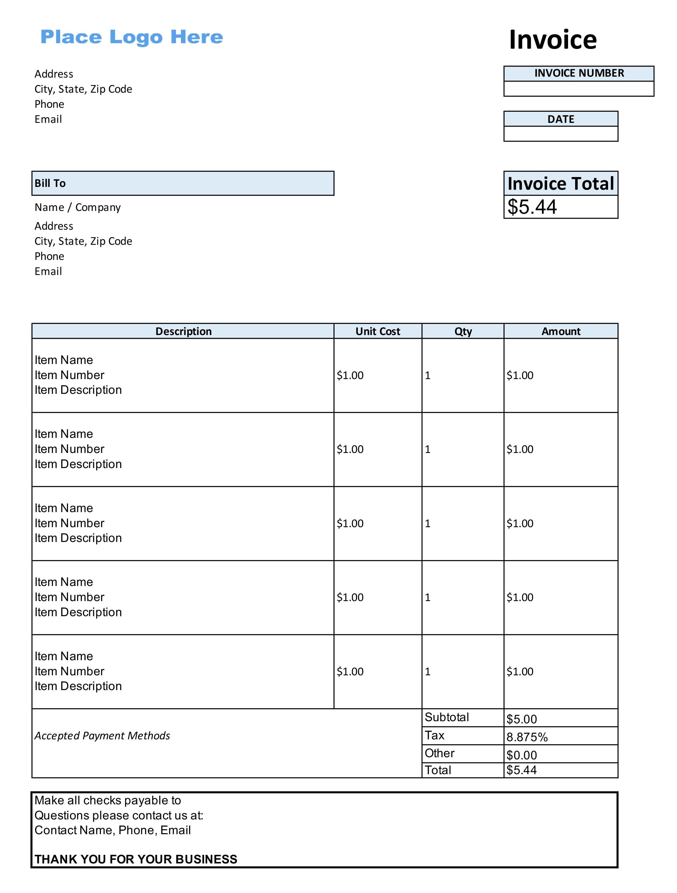 Excel Template Invoice Invoice Form Invoice Excel Template Invoice ...