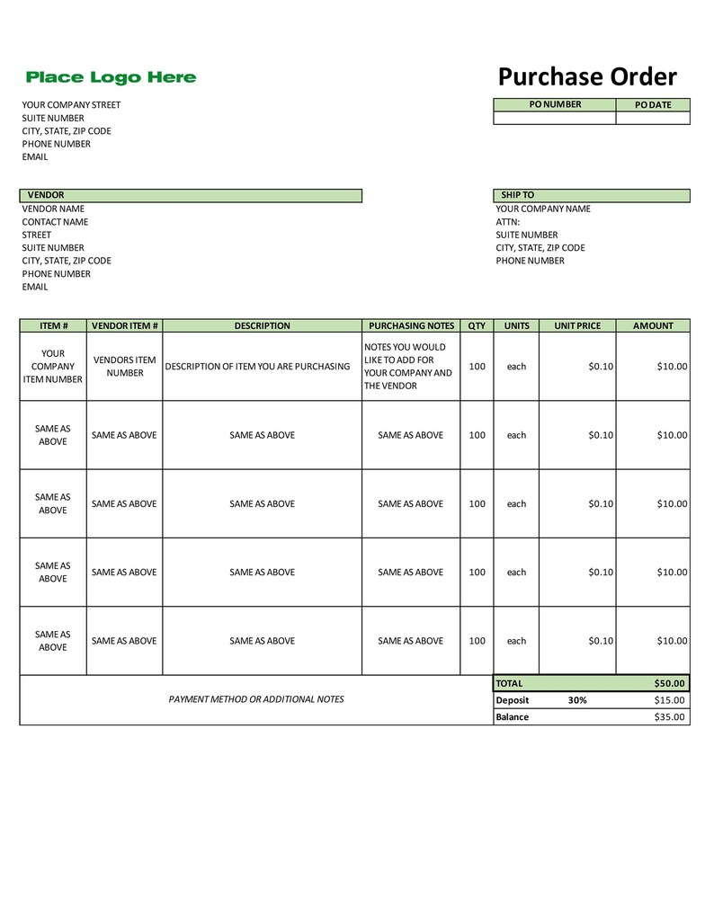 Excel Template Purchase Order Editable Edit Form Purchase Order Excel ...