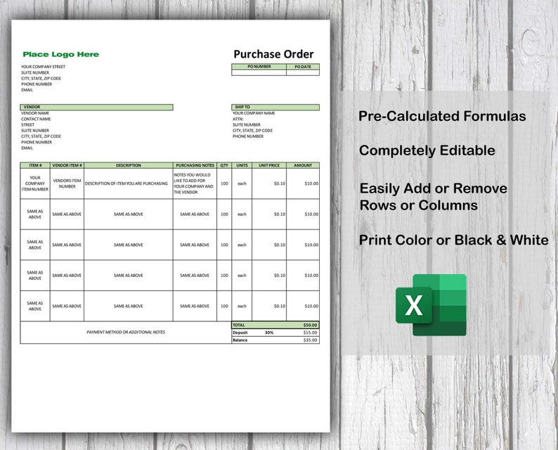 Excel Template Purchase Order Editable Edit Form Purchase Order Excel ...