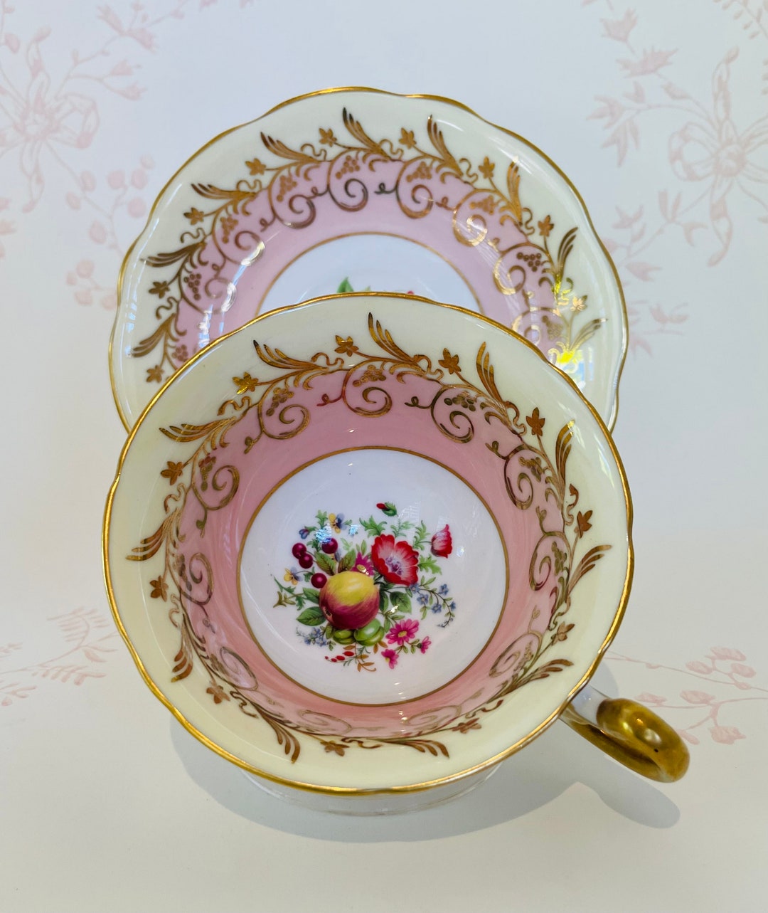 E.B. FOLEY Beautiful TEACUP/SAUCER Pattern 4123 - Pink and Cream With ...