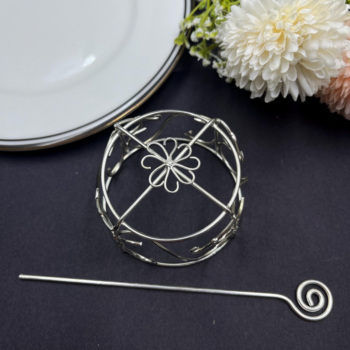 Silver Flower Hair Bun Cage With Fork Pin, Juda Hairstyle Accessory - Etsy
