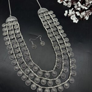 Multilayer Coin Necklace Set Indian Silver Jewellery Three Layer for ...
