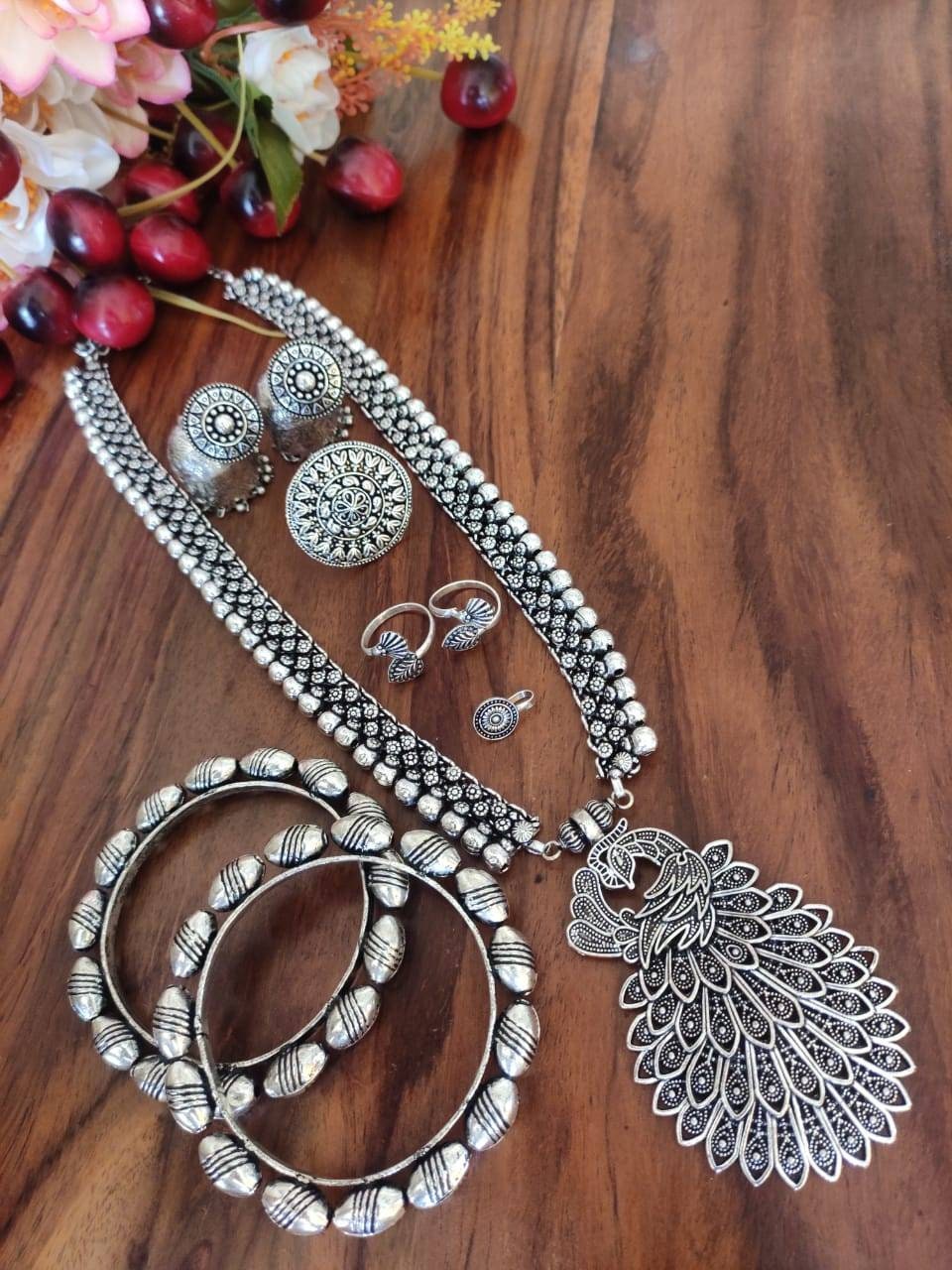 Indian Traditional German Silver Oxidized Jewelry Set of 6 - Etsy