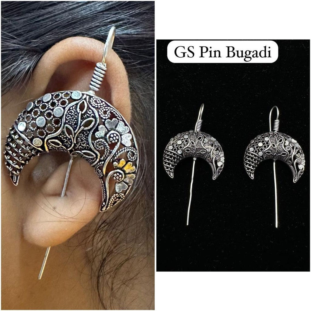 Pin Bugadi Earrings Silver Oxidized Stud Earrings Indian Boho Jewelry ...