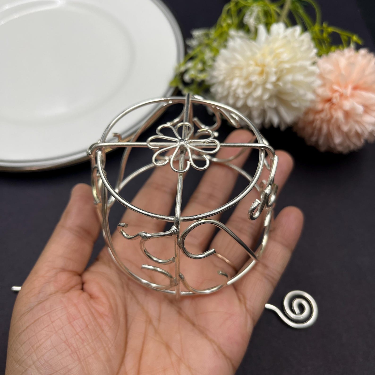 Silver Flower Hair Bun Cage With Fork Pin, Juda Hairstyle Accessory - Etsy