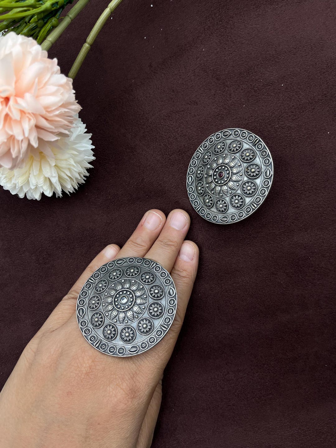 Oxidized Big Cocktail Ring Indian Beautiful Unique Design Finger Ring 3 ...