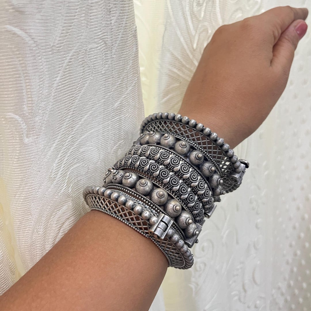 Bangles Kada Set Indian Hand Jewellery Silver Plated Hand Kada Bracelet ...