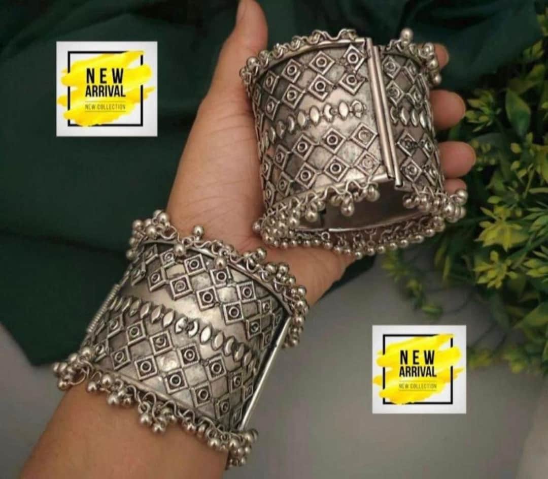 Oxidised Ghungroo Kada Antique Bangles Cuff Silver Plated Hand Bracelet ...