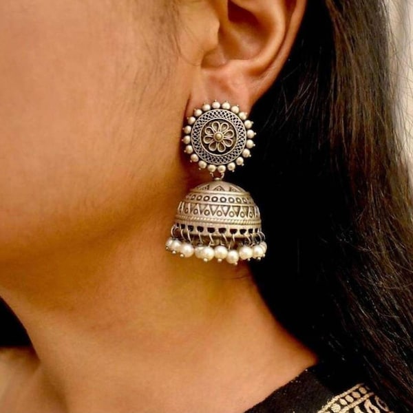Silver Jhumkas - Etsy